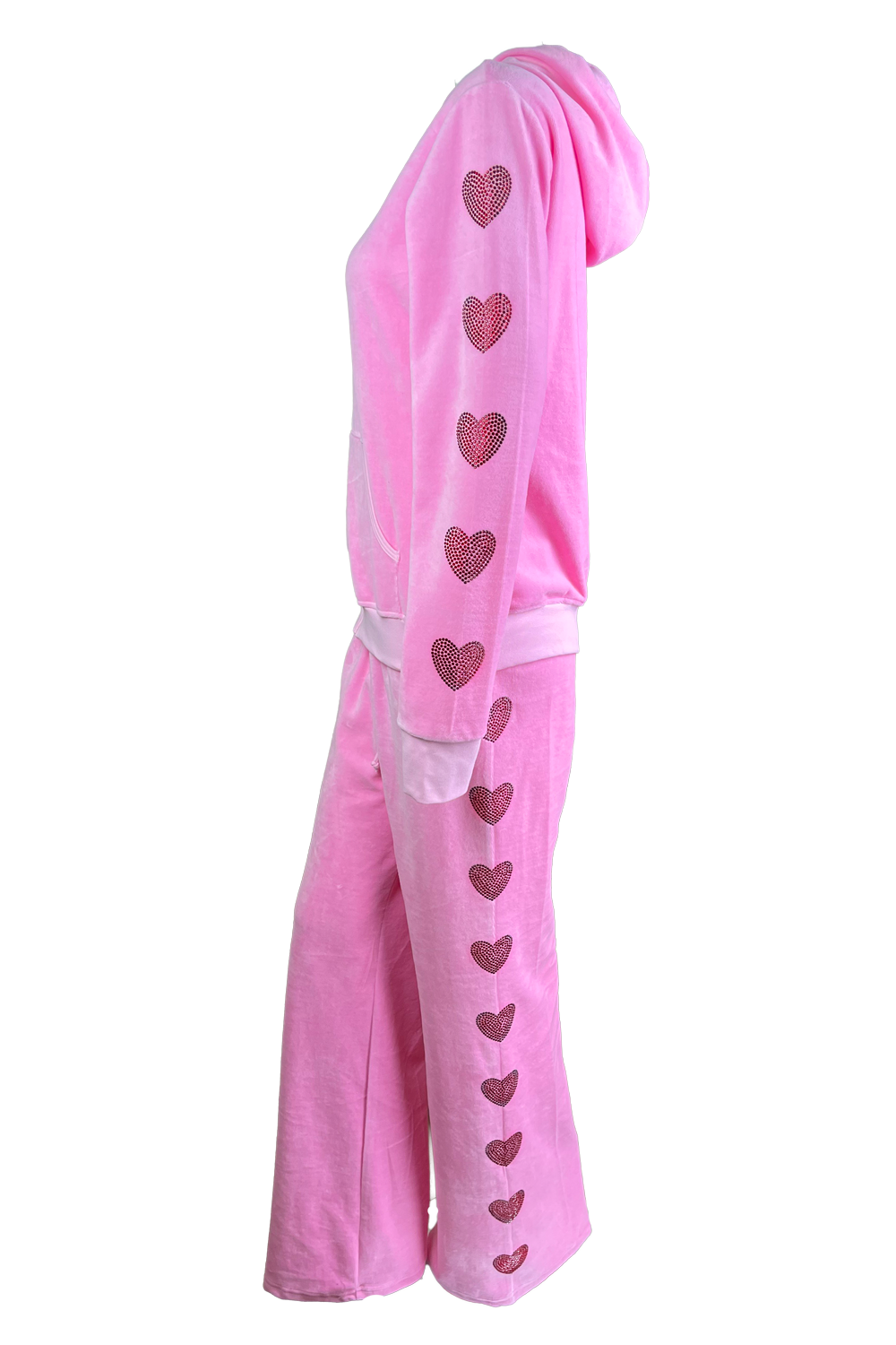 Pink Velour Rhinestone Hearts | Womens Sweatsuit | Sweatsedo