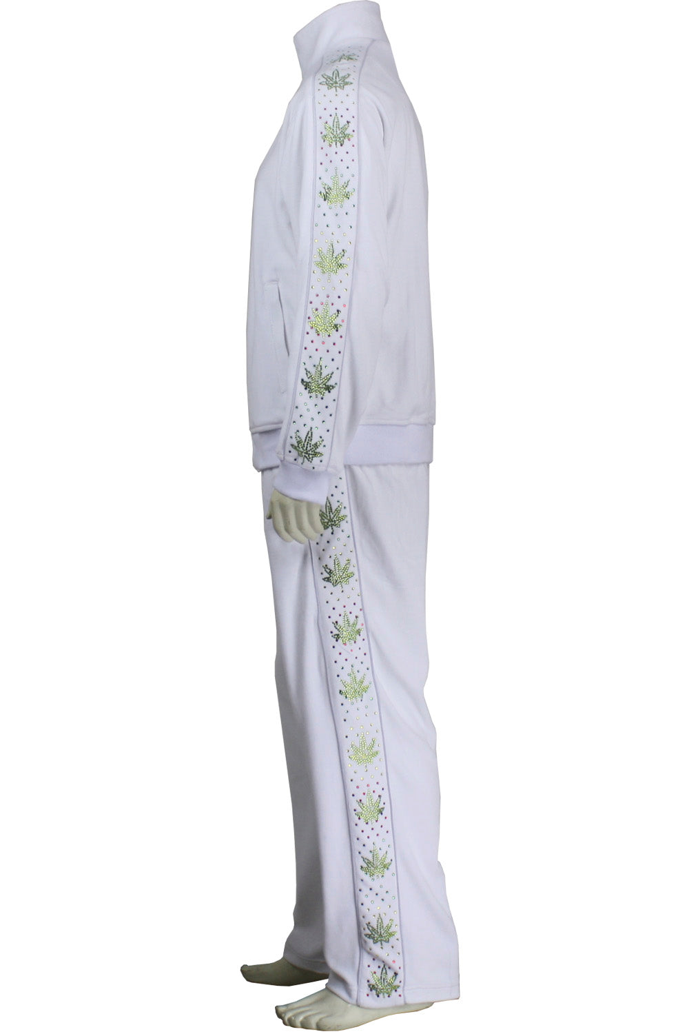 White Velour Tracksuit with Marijuana Rhinestones | Medicinal | Sweatsedo